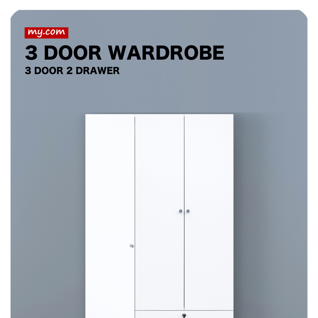 Almari Baju/3 Door Wardrobe my-com/wardrobe with 2 drawers/wardrobe ...