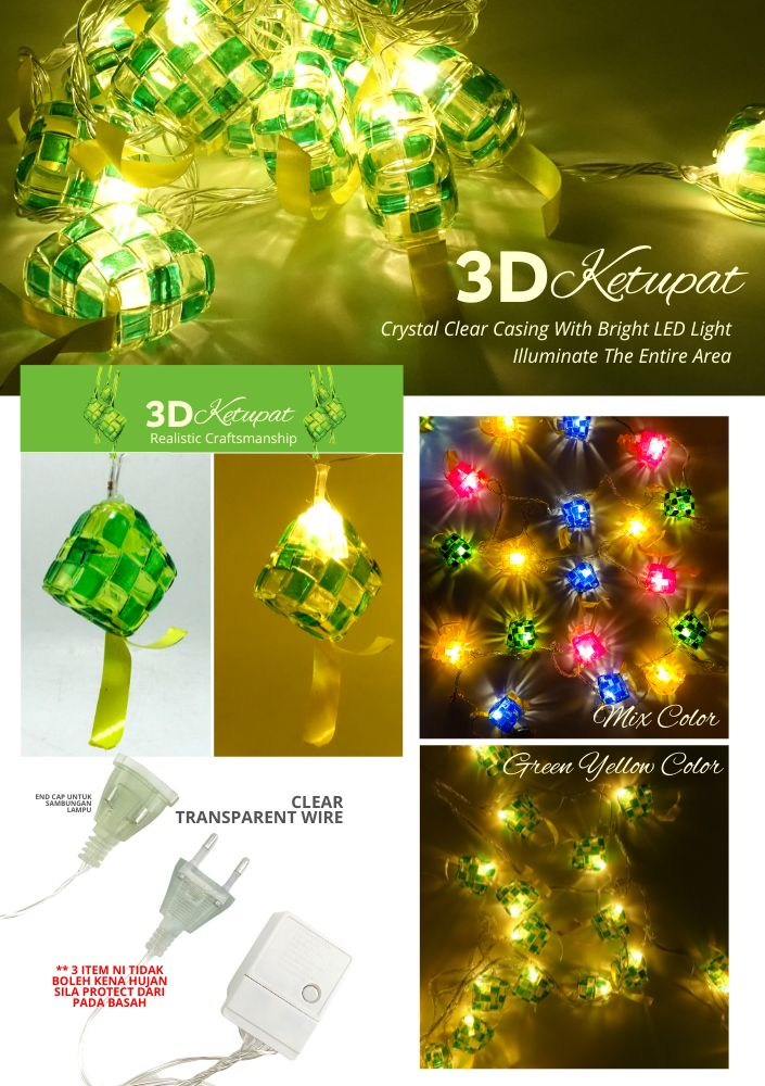 [RAYA 2025] 20L 4M 3D Crystal Lampu Ketupat LED Chasing Decoration ...