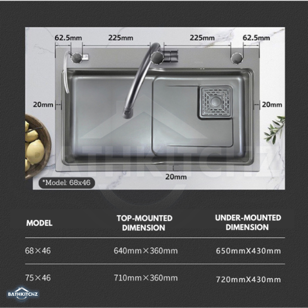 BATHKITCHZ NANO Sink 304 Stainless Steel Handmade Kitchen Sink ...