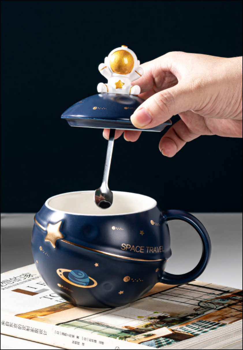 [HY] 400ml Astronaut Cup with Cover Coffee Cup Round Cup Christmas Gift ...