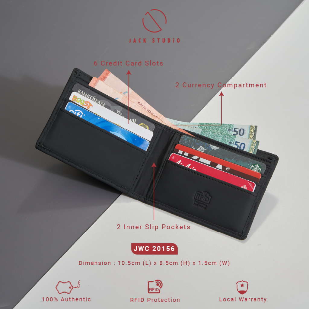 Jack Studio Men's Top Grain Leather Bi-Fold Black Wallet Free Name ...