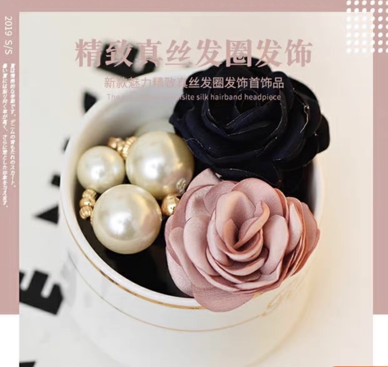 Korea Rose Flower Pearl Hair Ties Rubber Band Elastic Bunga Getah ...