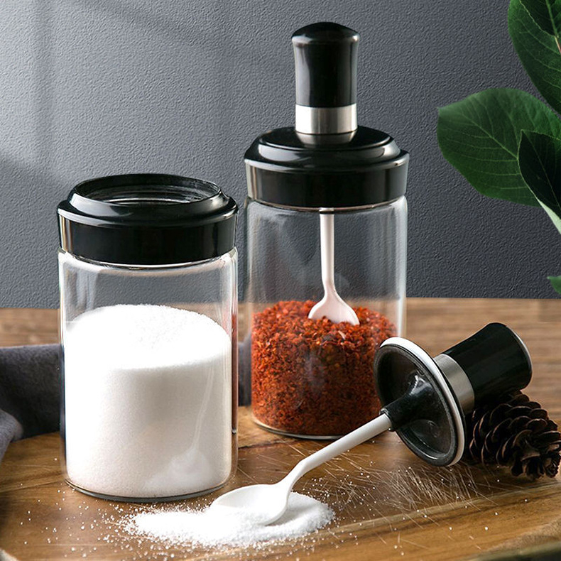 Glass Seasoning Bottle Salt Condiment Airtight Jar Spice Container for ...