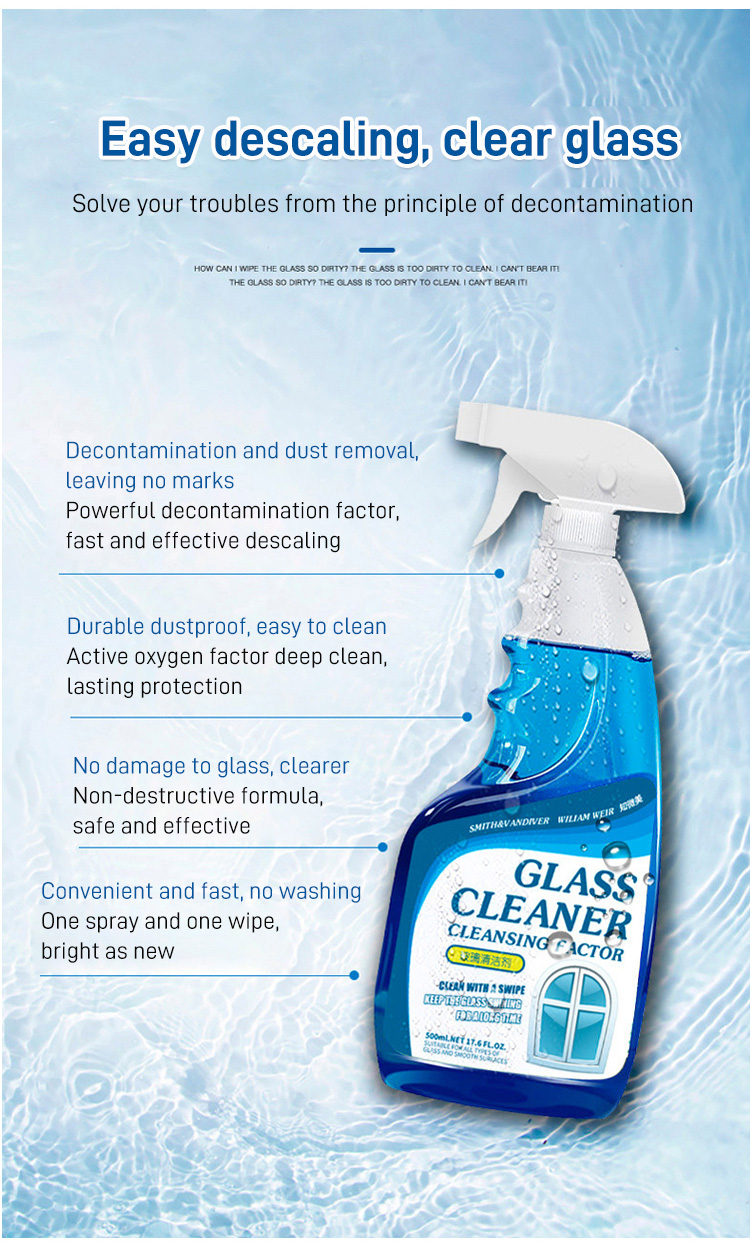 500ml Glass Cleaner Spray Bathroom Mirror Windows Cleaning Agent ...