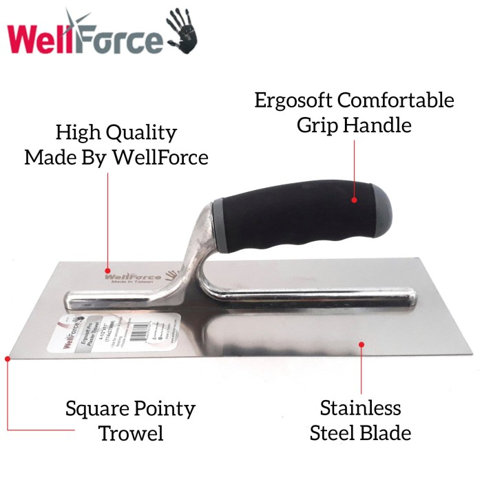 WellForce 36150 Ergosoft Pro Stainless Steel Trowel / Ragni 318-11 Carbon Steel Plastering ...