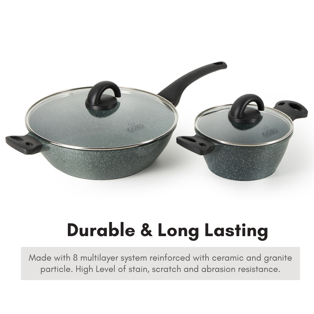 iGOZO Epsilon Non Stick Granite Stir-fry Wok Casserole Pot Cookware Set ...