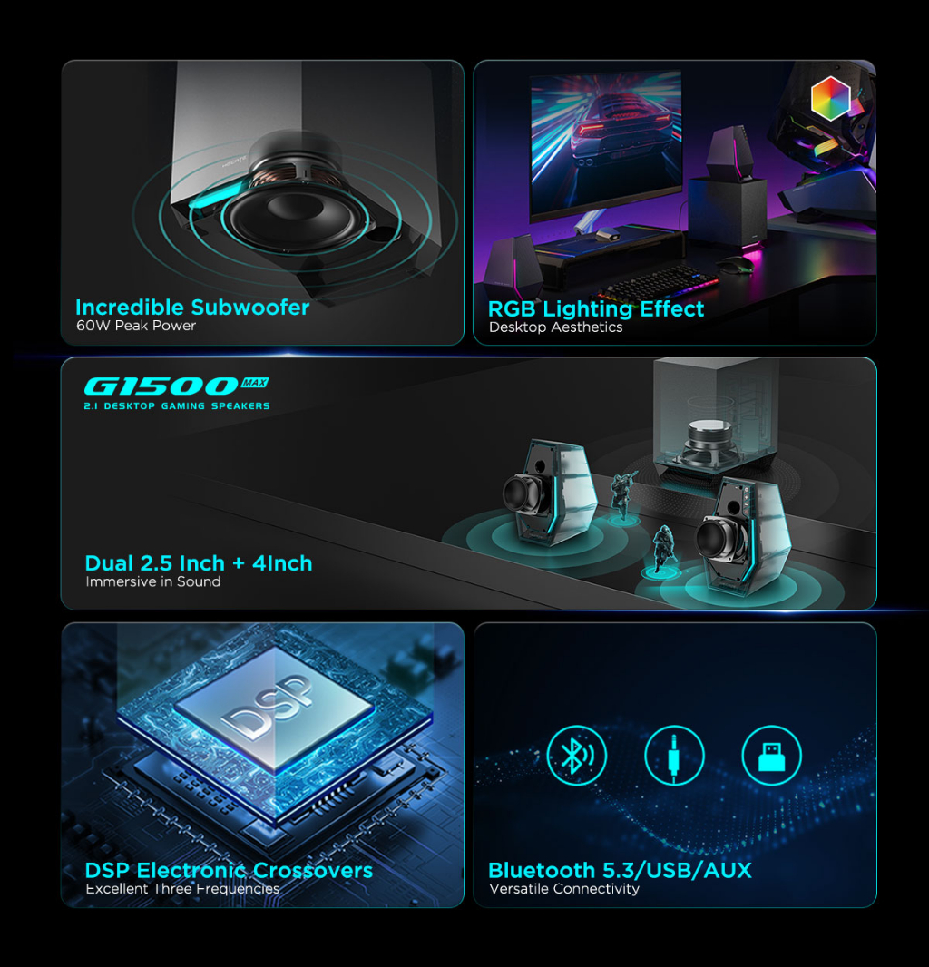 Edifier Hecate G1500 Max Bluetooth Gaming Speakers with Subwoofer - RGB ...