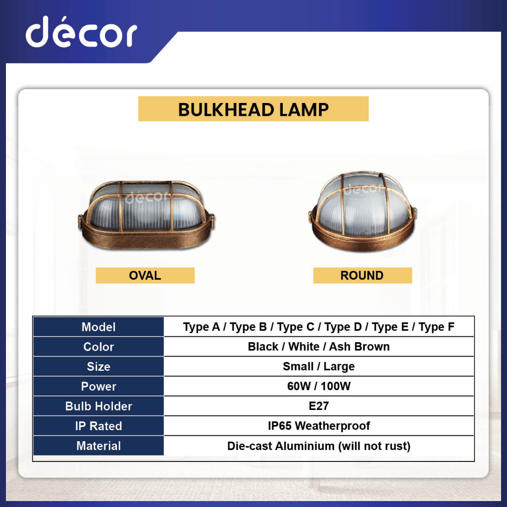 Outdoor Bulkhead Lamp Nordic Style Wall Light IP65 Weather Proof ...