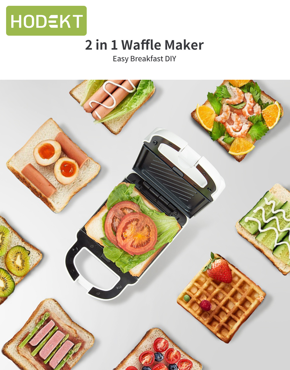 HODEKT Waffles Maker 2 In 1 Electric Breakfast Sandwich Machine Egg ...