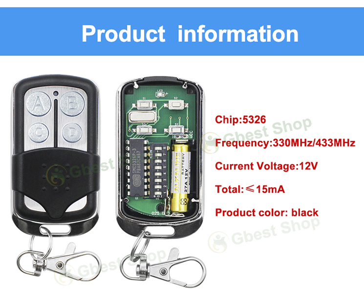 330MHz 433MHz 5326 Autogate Controller 4 Channel Door House Remote ...