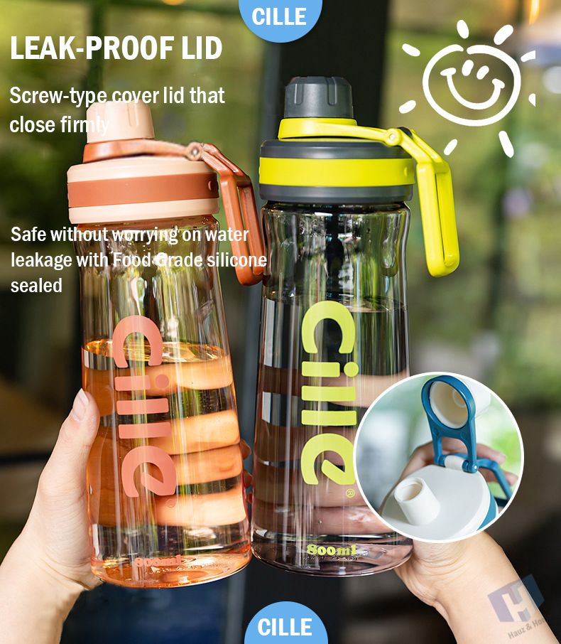CILLE 800ml Tritan BPA-Free Leakproof Sport Plastic Water Bottle With ...