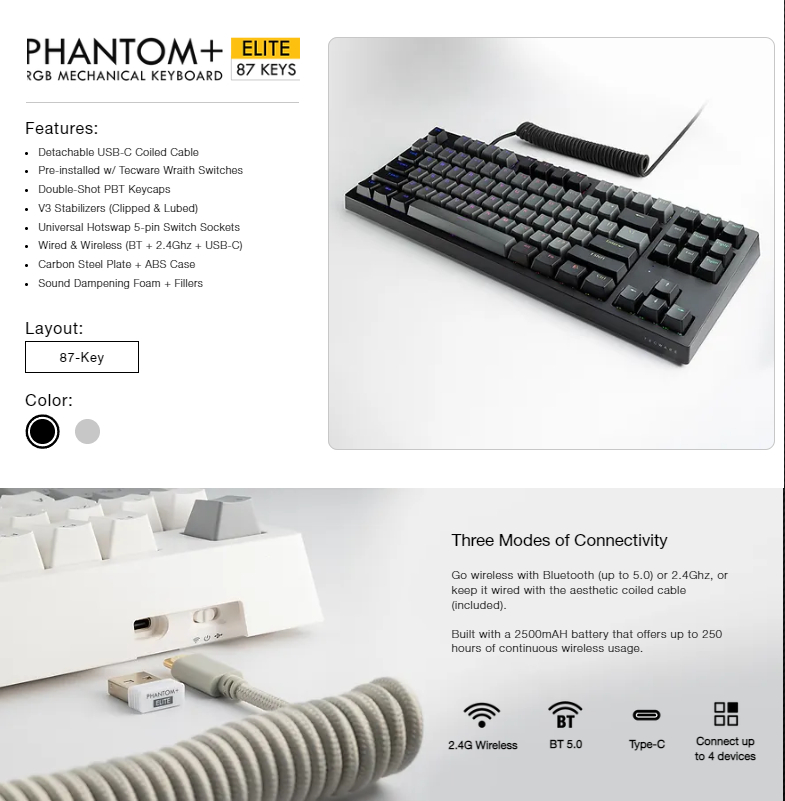 Tecware Phantom+ Elite Wireless RGB Mechanical Keyboard (Wraith ...