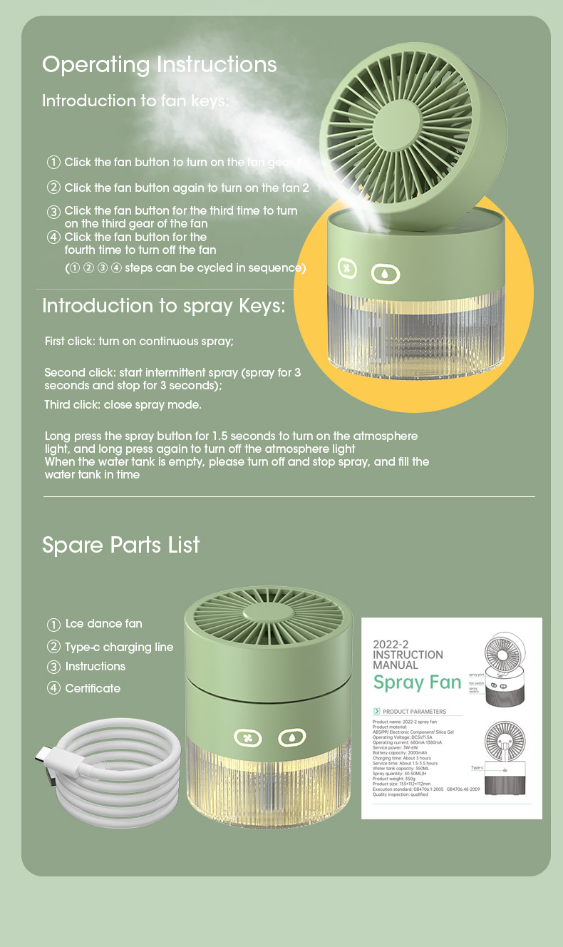 Swiss Thomas Mini USB fan strong wind 3in1 folding nano spray ...