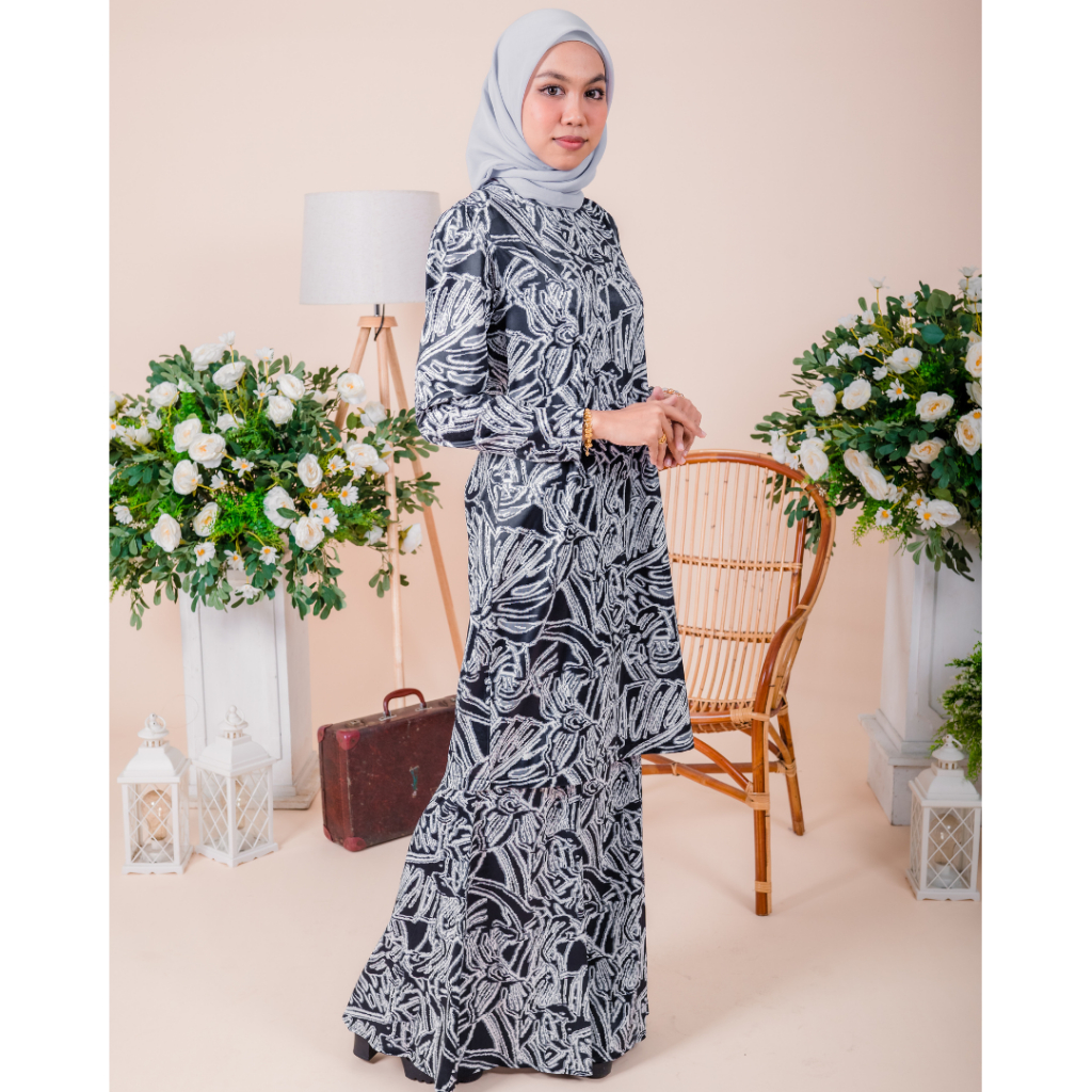 ALMA Kurung Teja Corak Klasik, Kurung Satin Moden Kain Duyung, Kain Cotton Satin Printed ...