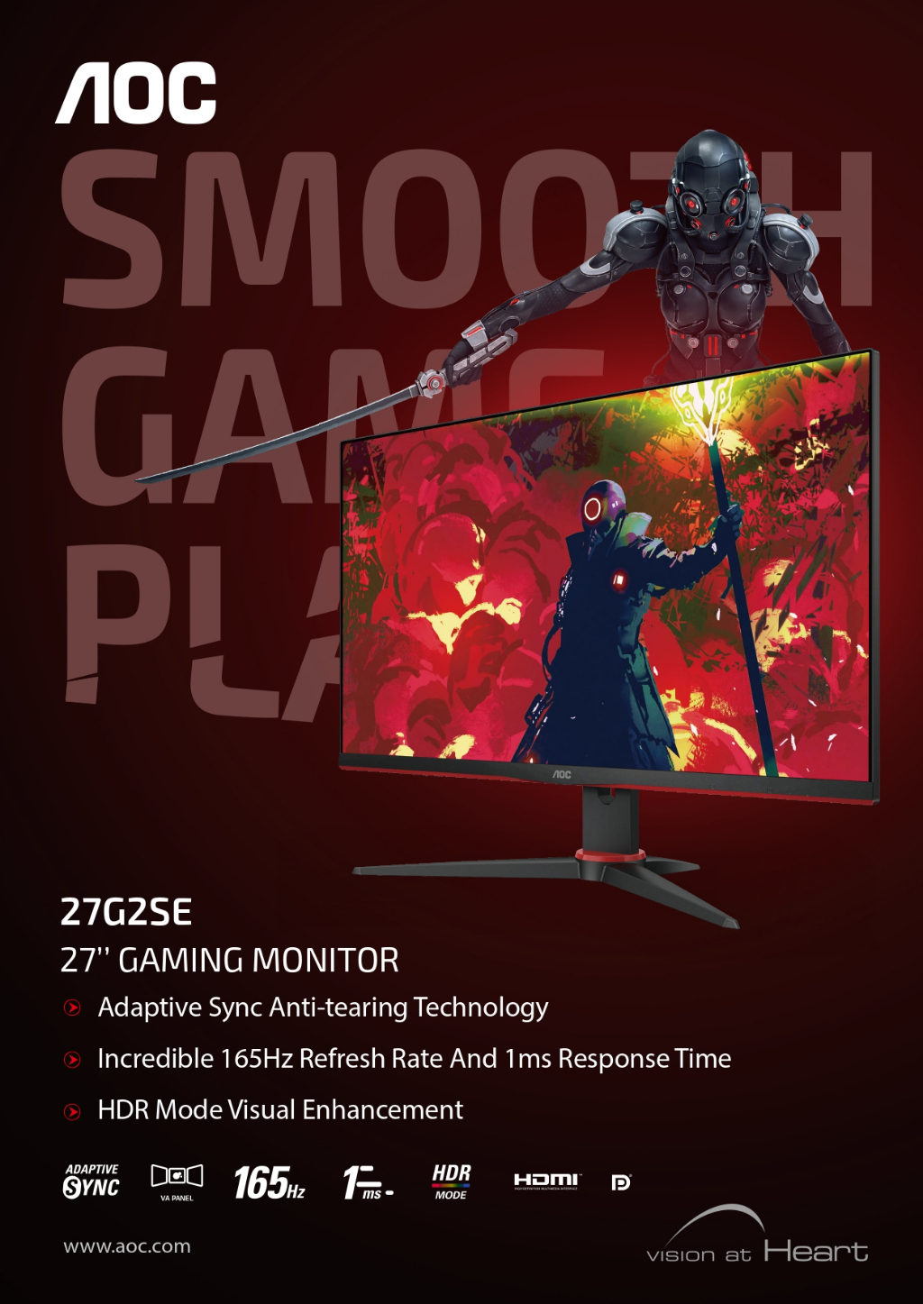 AOC 27G2SE 27" GAMING MONITOR ( 27" VA FHD / 1MS / 165Hz / ADAPTIVESYNC ...