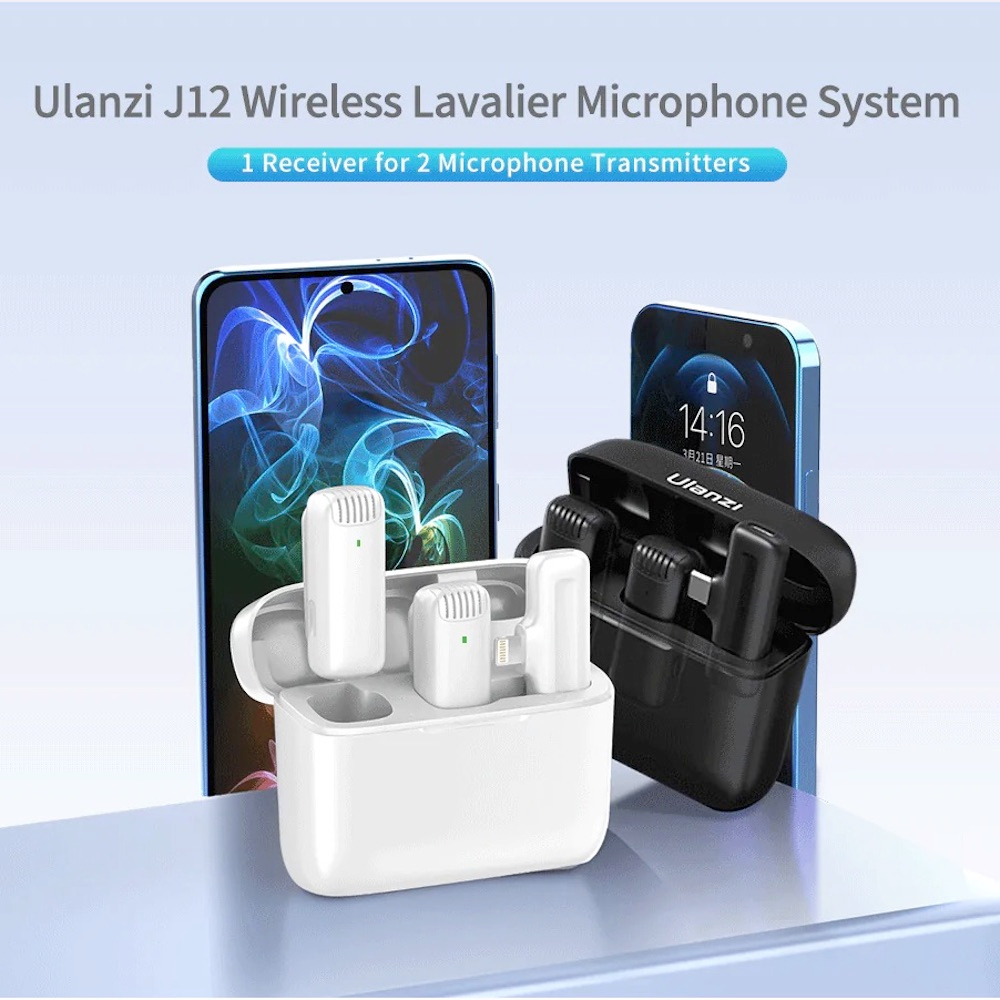 ULANZI J11 / J12 Wireless Microphone Lavalier Vlog Live Mic Audio Sound ...