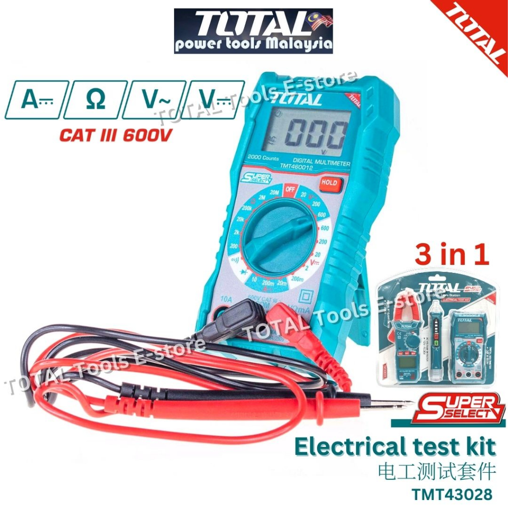 TOTAL 3 in 1 Electrical test kit / Digital Multimeter / Digital AC ...