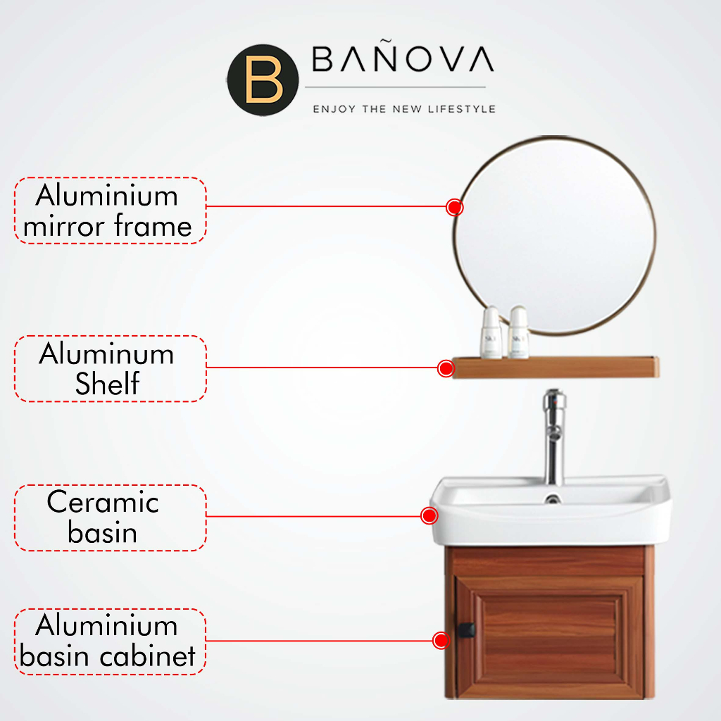 [COMBO SET] BANOVA Aluminum Bathroom Basin Cabinet Ceramic Sink Kabinet ...