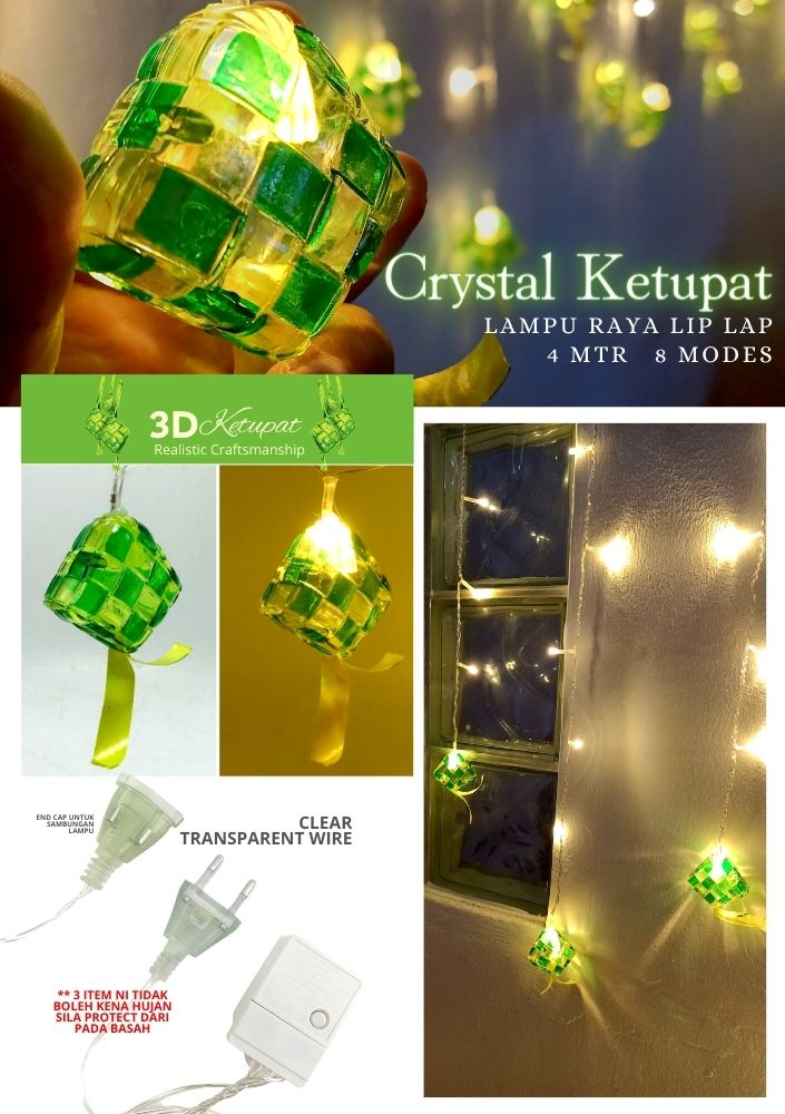 RAINDROP LIGHT 96L Crystal 3D Ketupat Fairy Light Plug Lampu Raya Lampu ...
