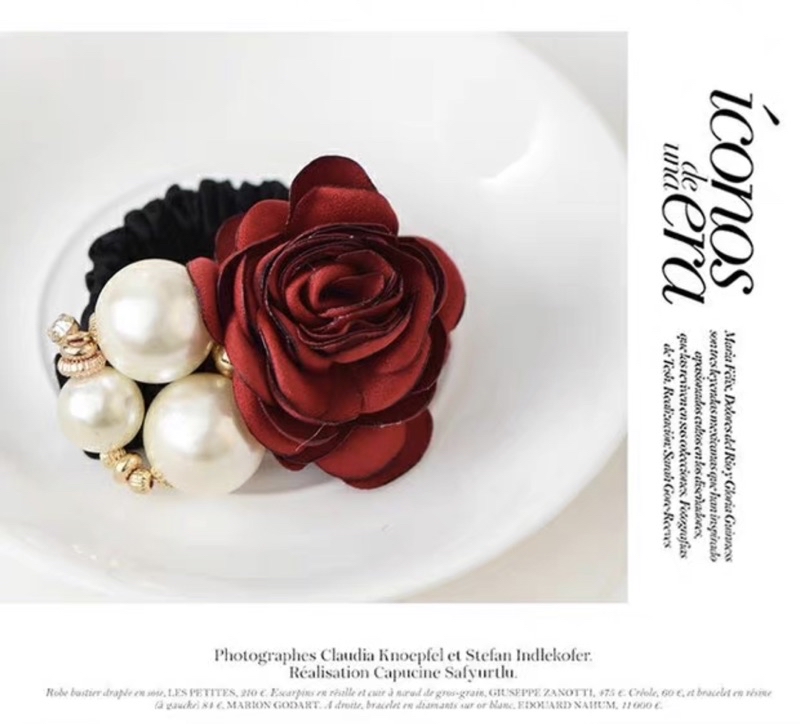 Korea Rose Flower Pearl Hair Ties Rubber Band Elastic Bunga Getah ...