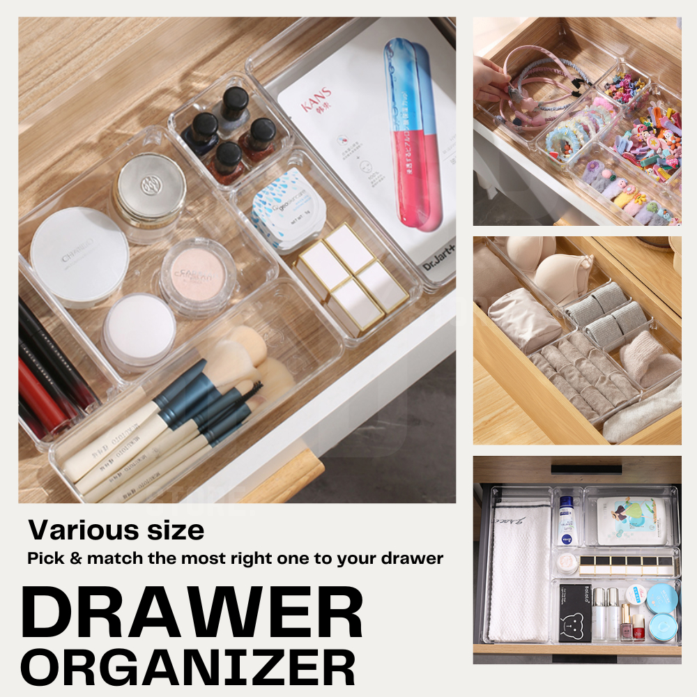 Multiuse Transparent Desk Drawer Organizer For Makeup Cutlery Cosmetic ...