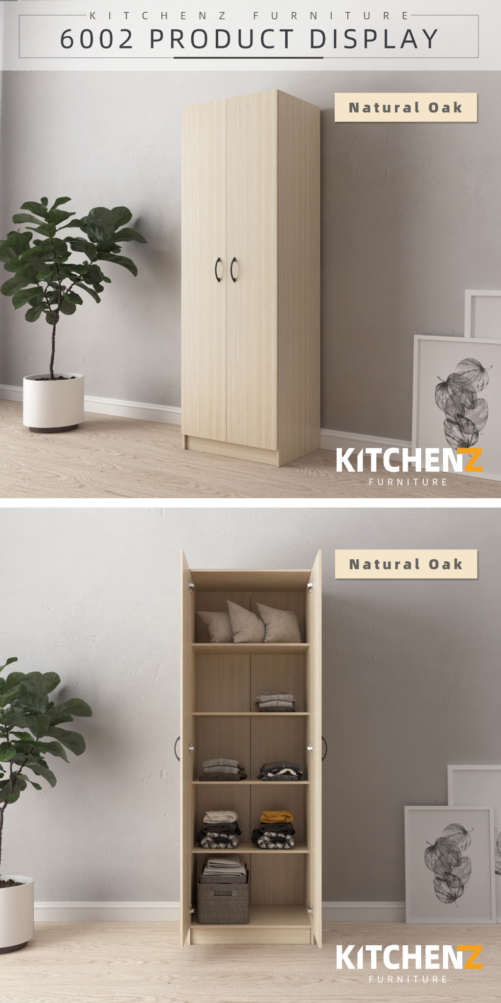 KitchenZ 2 Door Wardrobe Bigger Size (180cm Height) HMZ-FN-WD-6000/6002 ...