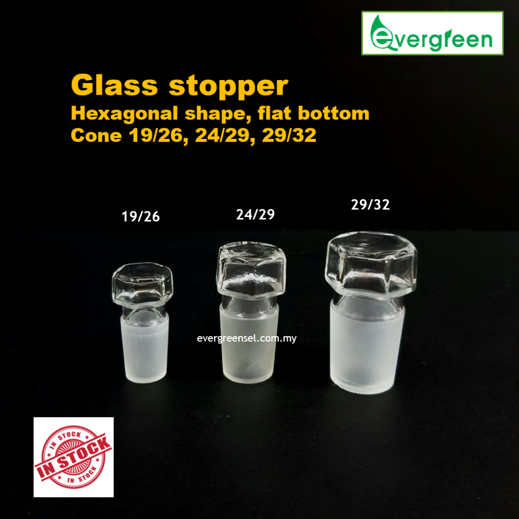 Glass stopper ( Hollow Blown ), hexagonal shape, flat bottom - Cone 14/ ...