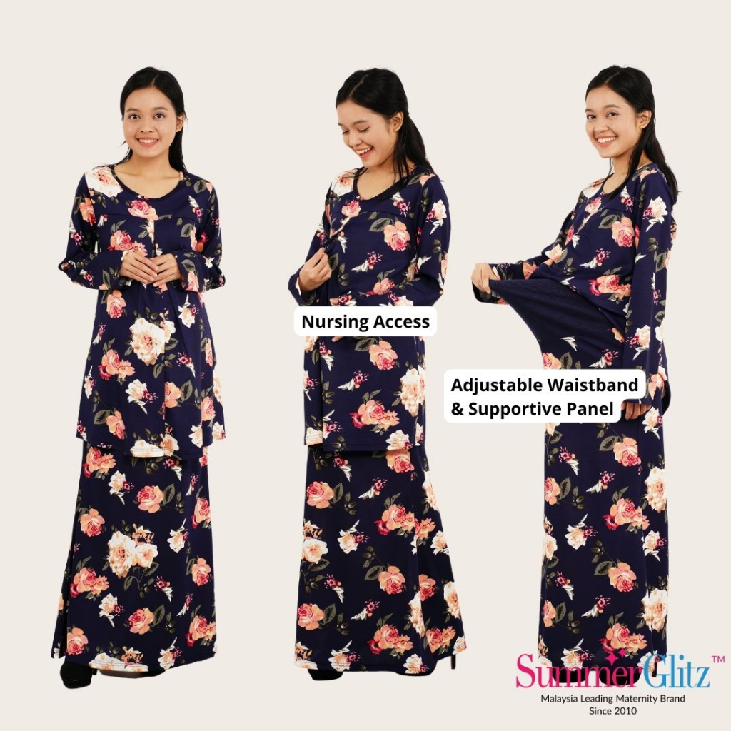 SUMMERGLITZ Maternity Nursing Breastfeeding Floral Ironless Set ...