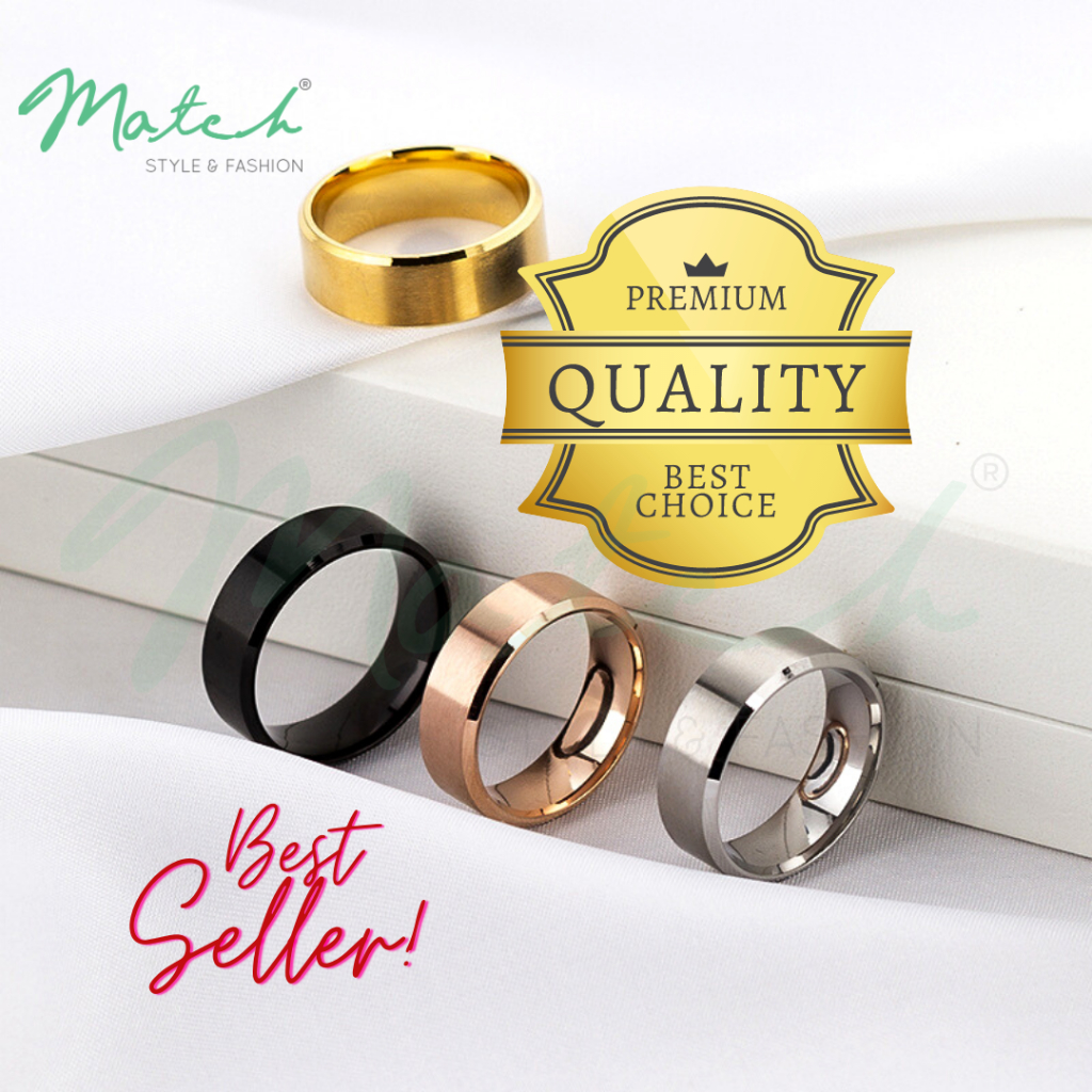 8mm Matte Cincin Hitam Stainless Steel Black Gold Silver Unisex Mens ...