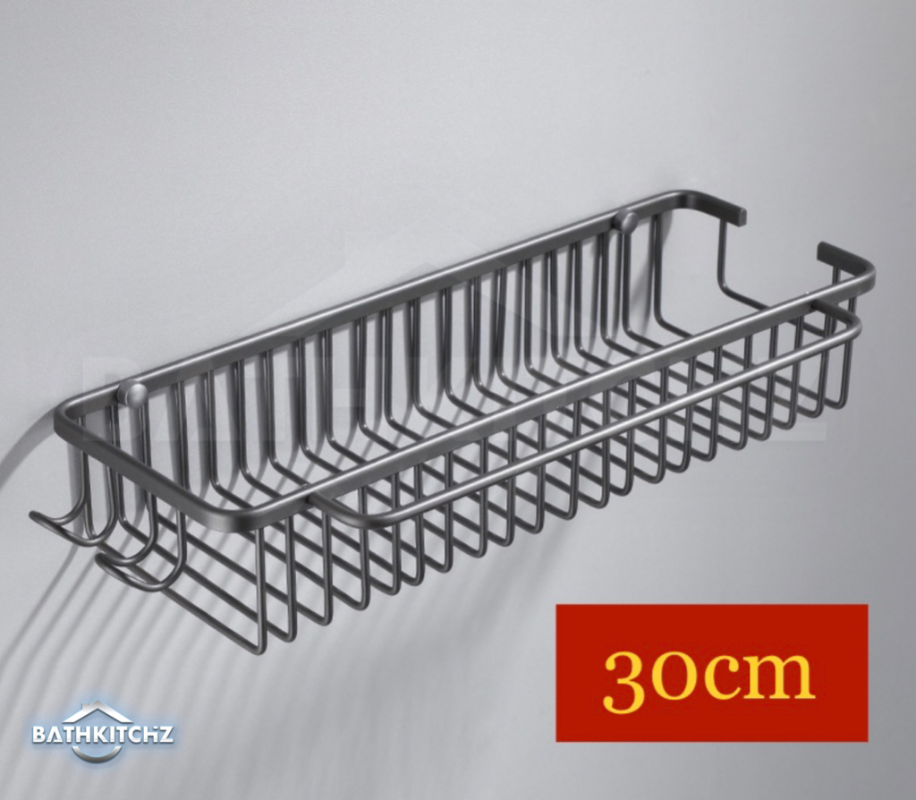 BATHKITCHZ 30/40/50cm Aluminium Matte Grey Shampoo Shower Baskets ...