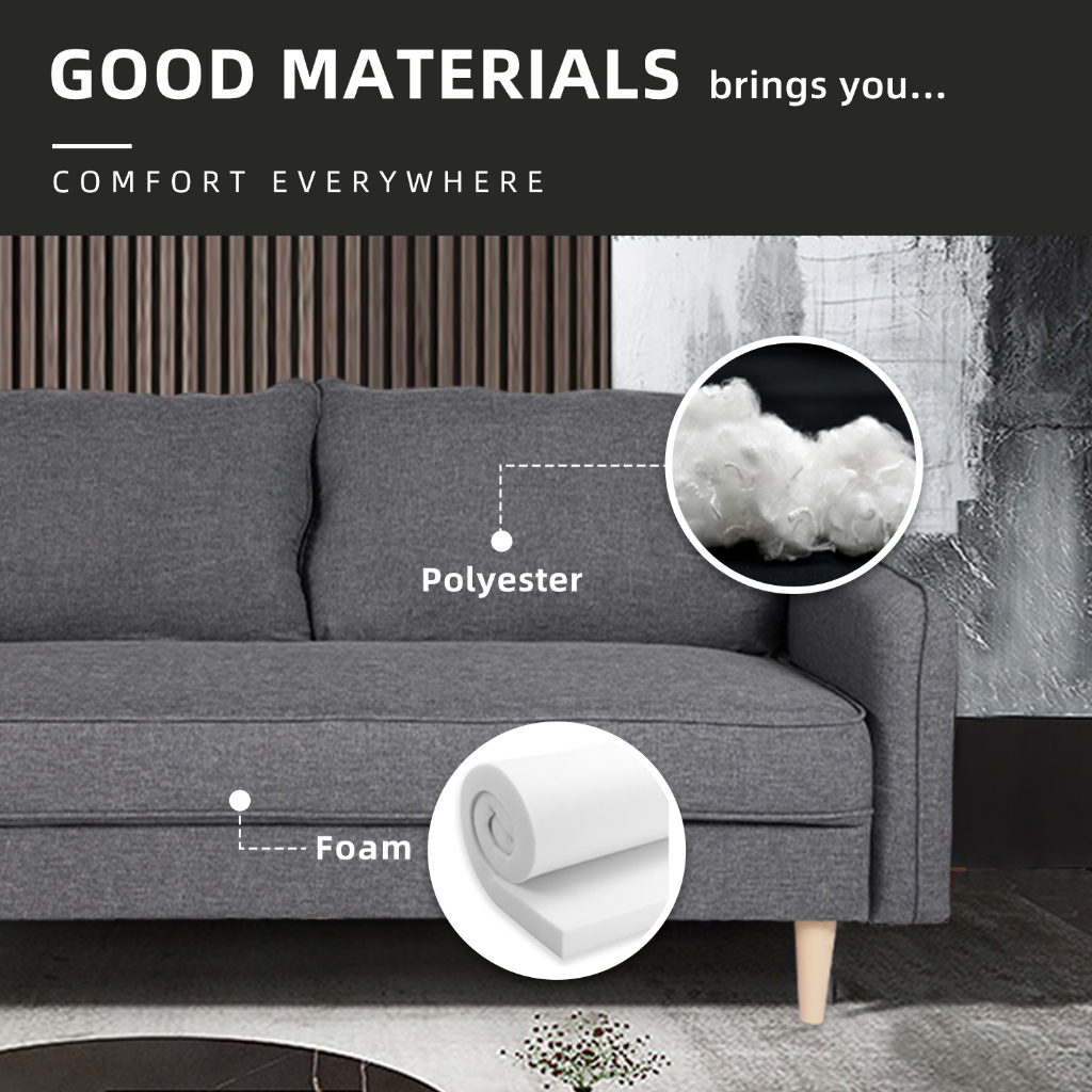 [FREE Shipping] KitchenZ 3 Seater Sofa Set Linen Fabric Sofa PVC Leg ...