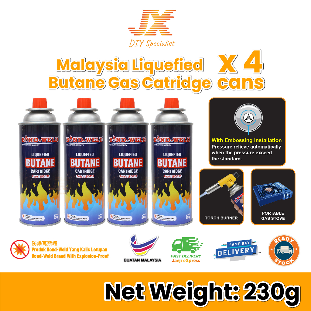 Liquefied Butane Gas Cartridge 230g 4 bottle Gas Tin Gas Dapur Gas ...