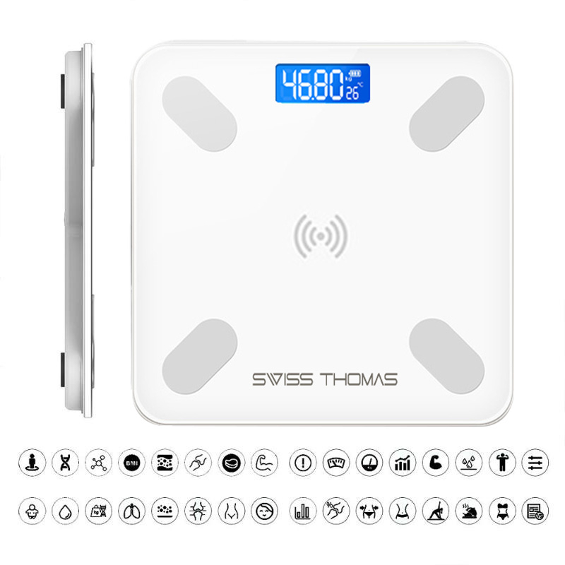 Swiss Thomas Bluetooth Body Fat Scale Smart BMI Scale LED Bathroom Wireless Weight Scale Balance ...