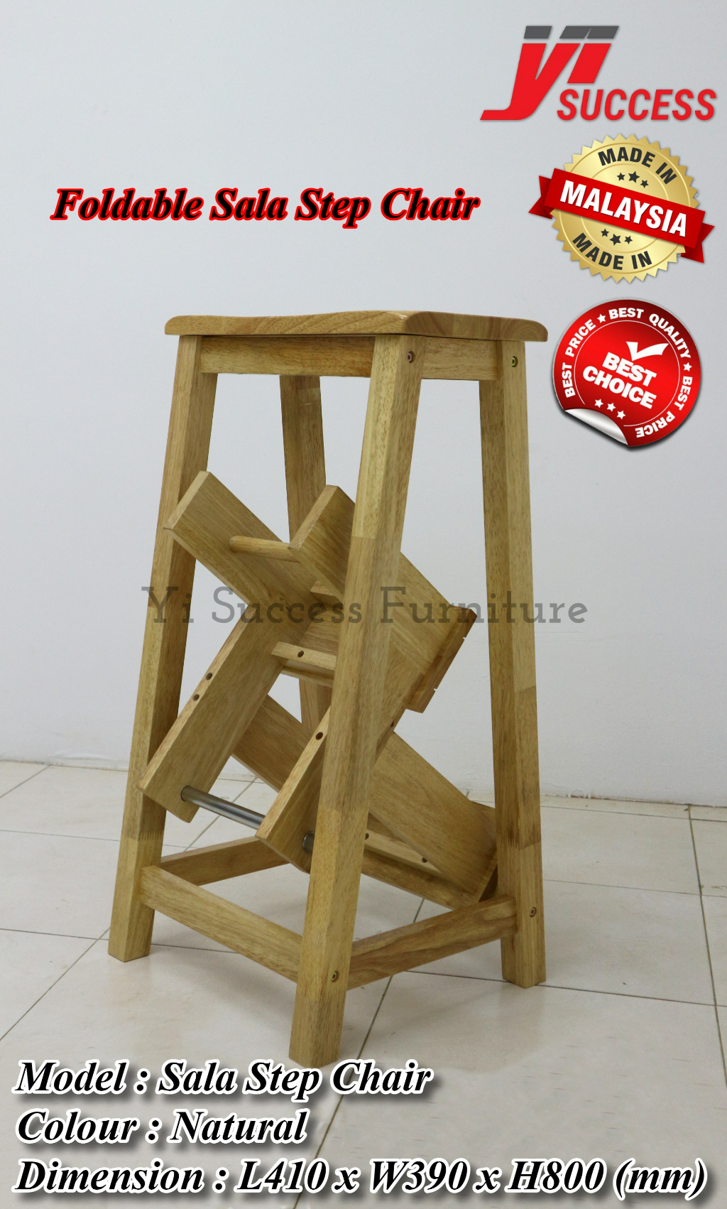 Yi Success Solid Rubber Wood Step Chair / Foldable Step Stool / Ladder ...
