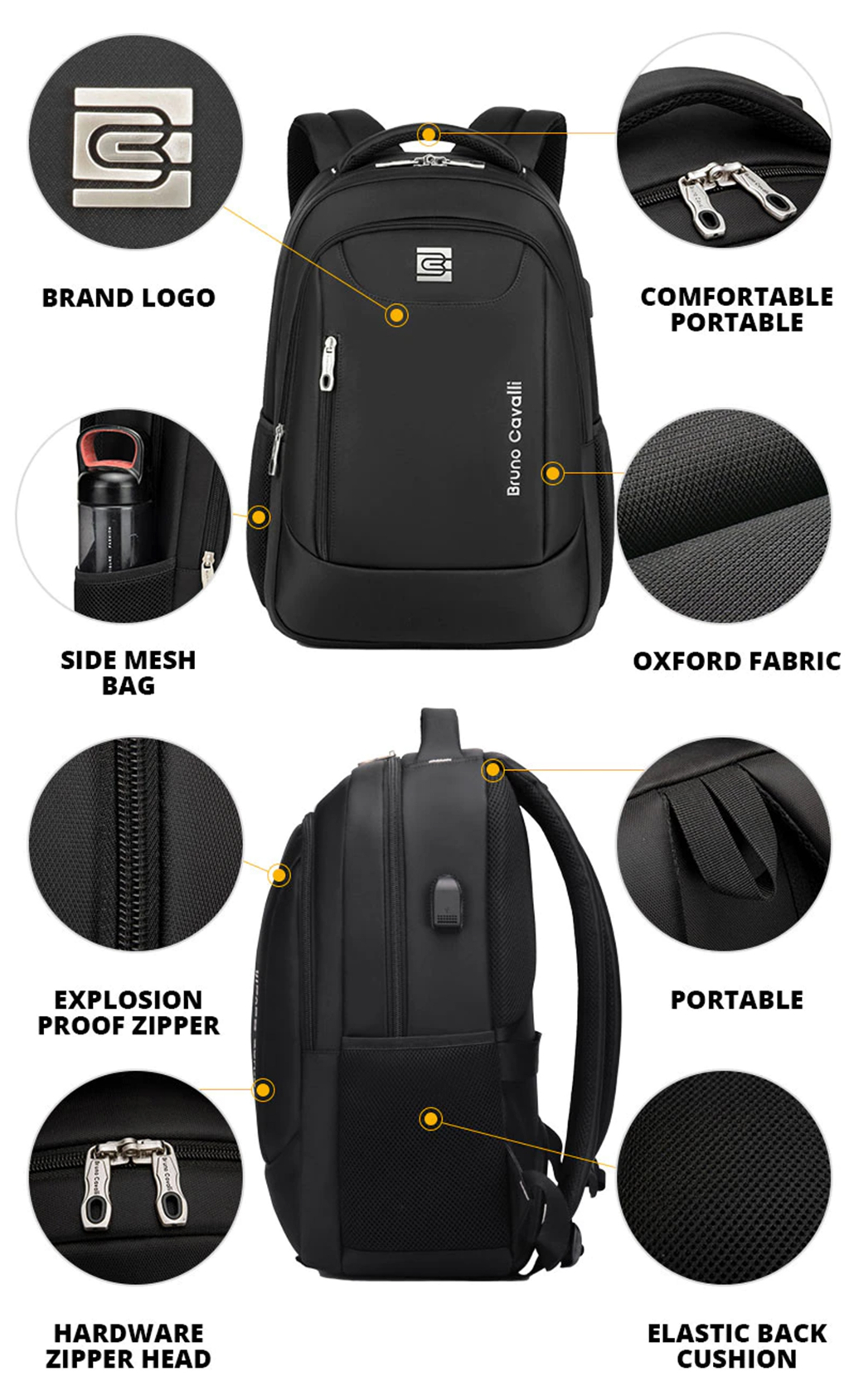 BRUNO CAVALLI Multifunctional 16" Computer Laptop Backpack with USB ...