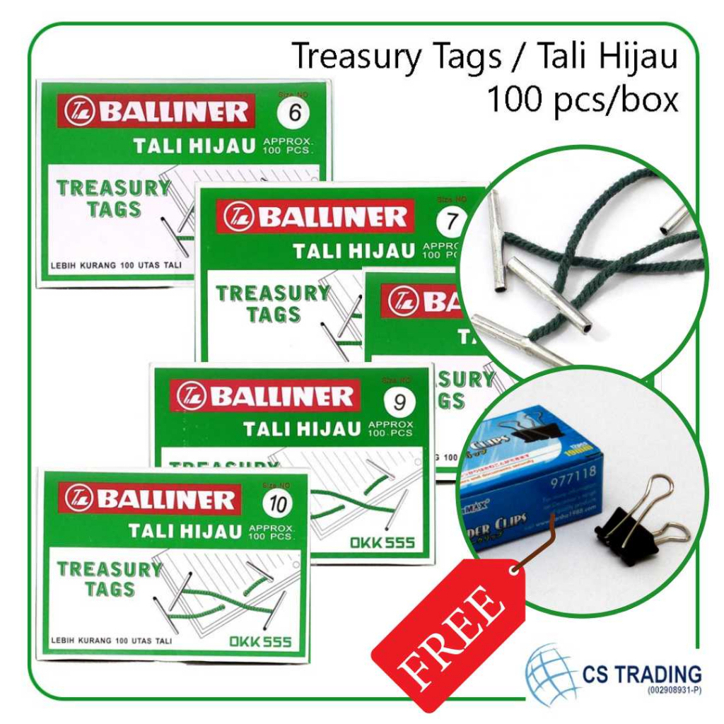Balliner Treasury Tags Tali Hijau No. 6, 7, 8, 9, 10 Short Length Metal ...