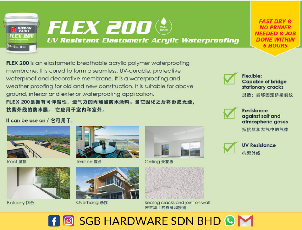 Nippon Paint FLEX 200 20kg Acrylic Waterproofing Paint / Nippon Flex200 20kg / PYE P200 20kg ...