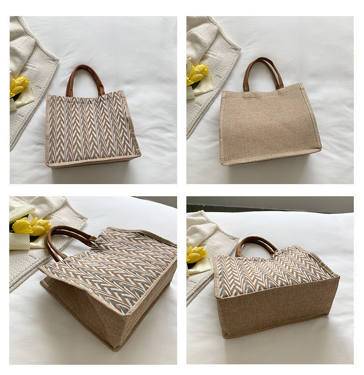 iFASHION 1644 Women Canvas Burlap Fabric Tote Jute Soft Linen Lunch ...