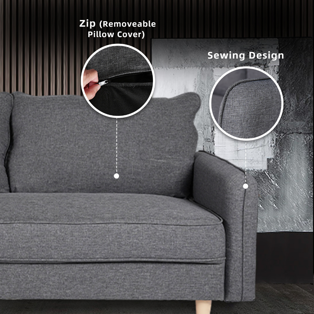 [FREE Shipping] KitchenZ 3 Seater Sofa Set Linen Fabric Sofa PVC Leg ...