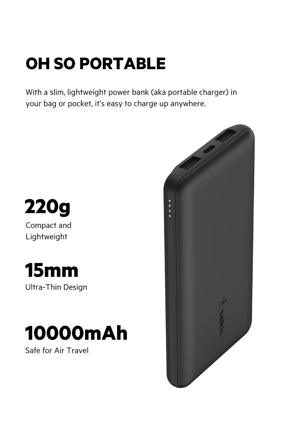 Belkin BPB011bt BoostCharge Power Bank 10K + USB-A to USB-C cable ...