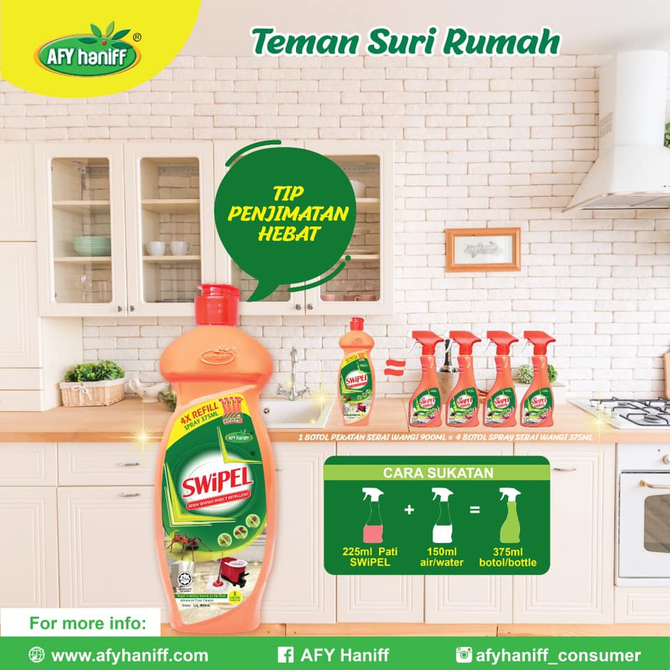 Afy Haniff SWiPEL® Kombo Spray Serai Wangi 650ml & 500ml Refill Concentrated Liquid Pembersih ...