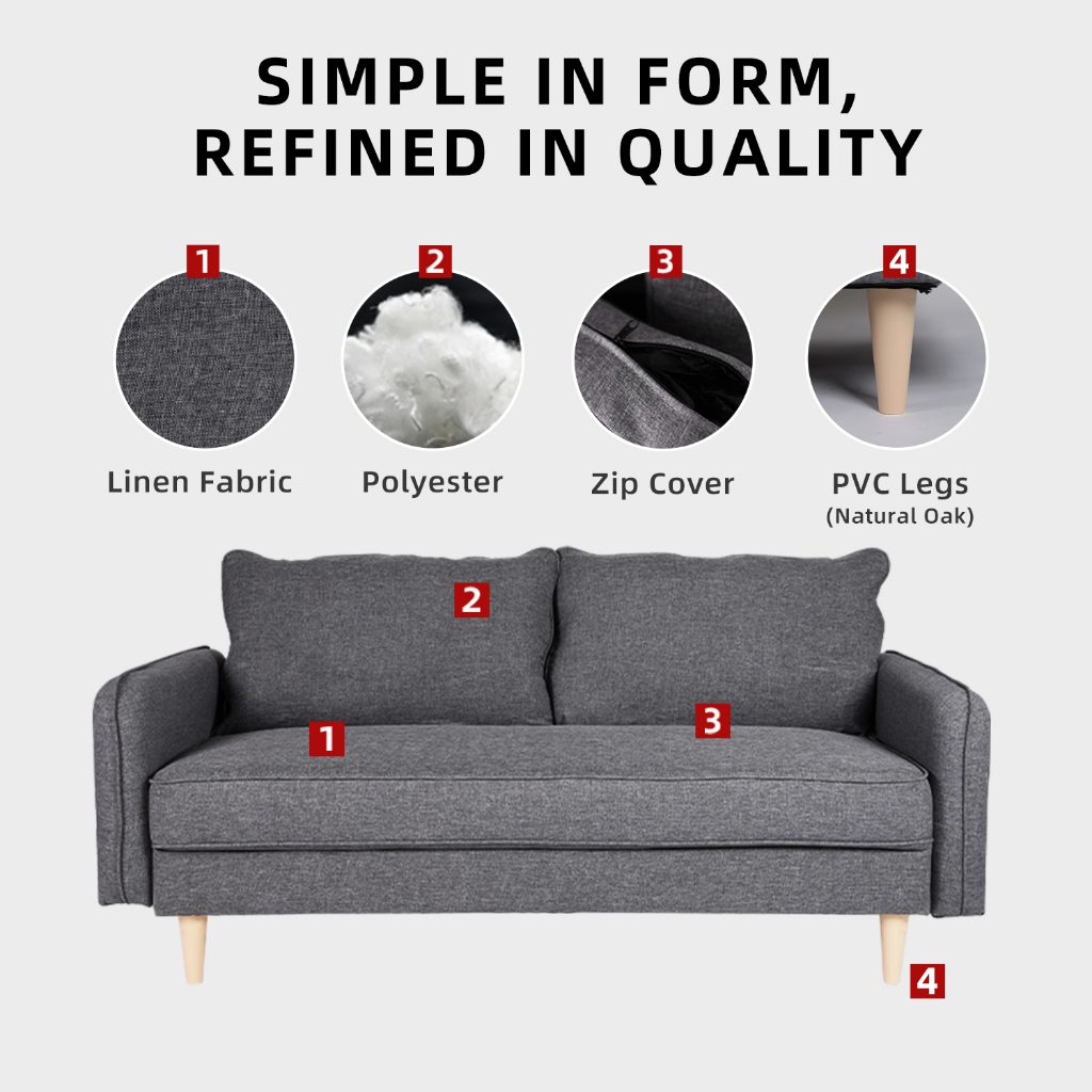 [FREE Shipping] Homez 3 Seater Sofa Set Linen Fabric Sofa PVC Leg ...