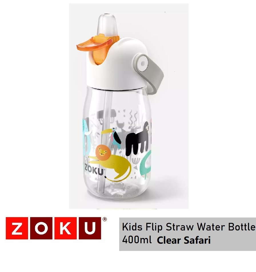 Zoku Kids Flip Straw Water Bottle (400ml / 14oz) Blue Red Green Purple ...