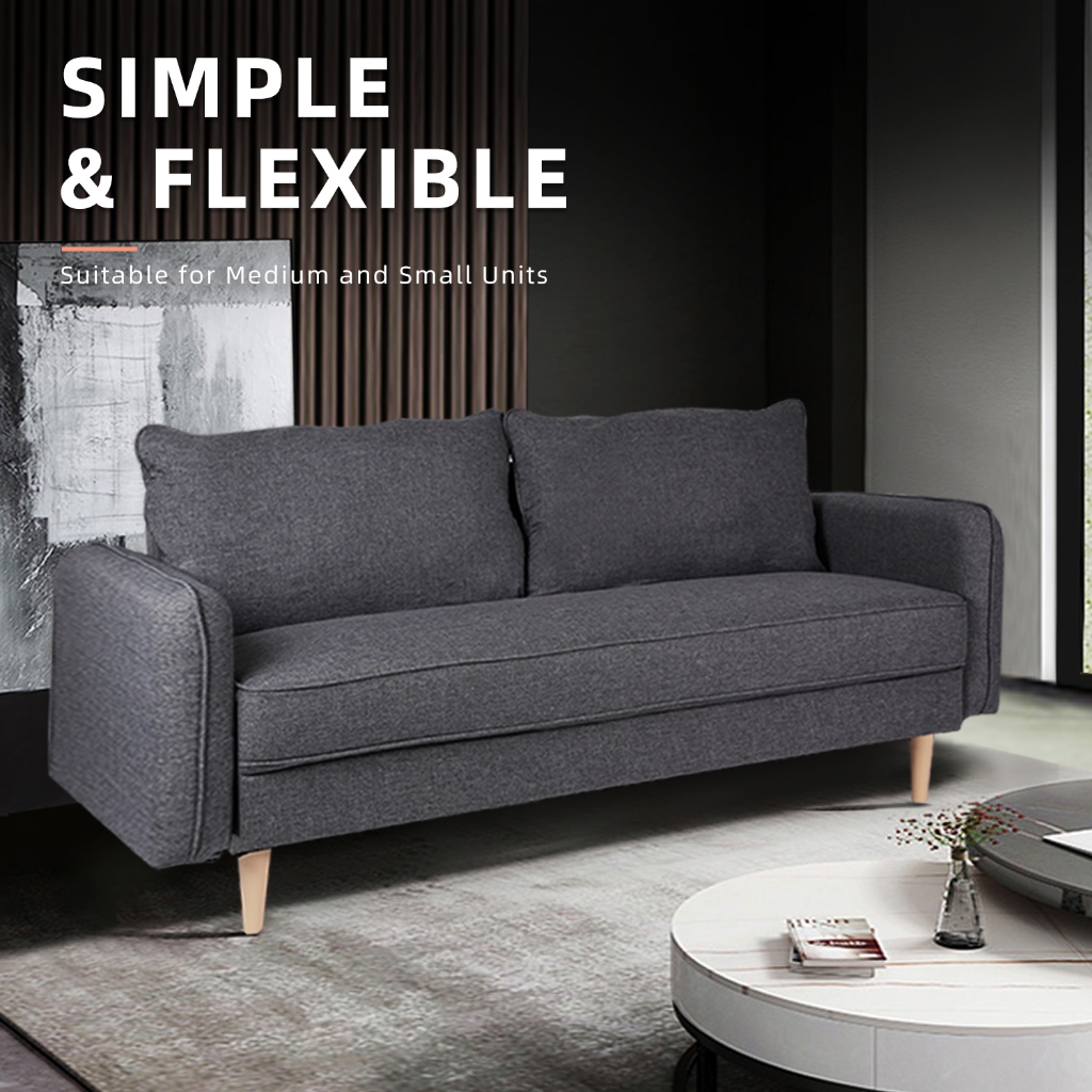 [FREE Shipping] KitchenZ 3 Seater Sofa Set Linen Fabric Sofa PVC Leg ...