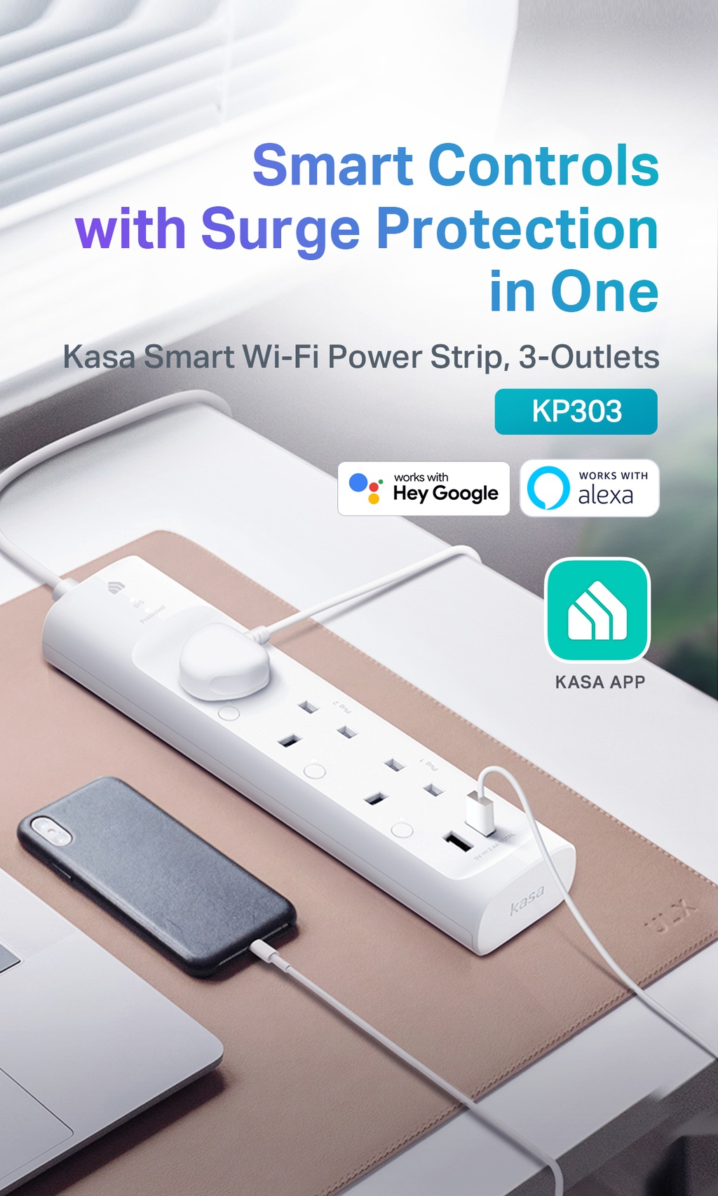 TP-Link KP303 3 Outlets Wifi Smart Strip Power Extension Plug Sockets ...
