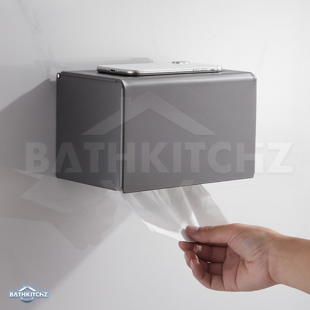 BATHKITCHZ Matte Grey Aluminium Paper Holder Tissue Box Waterproof ...