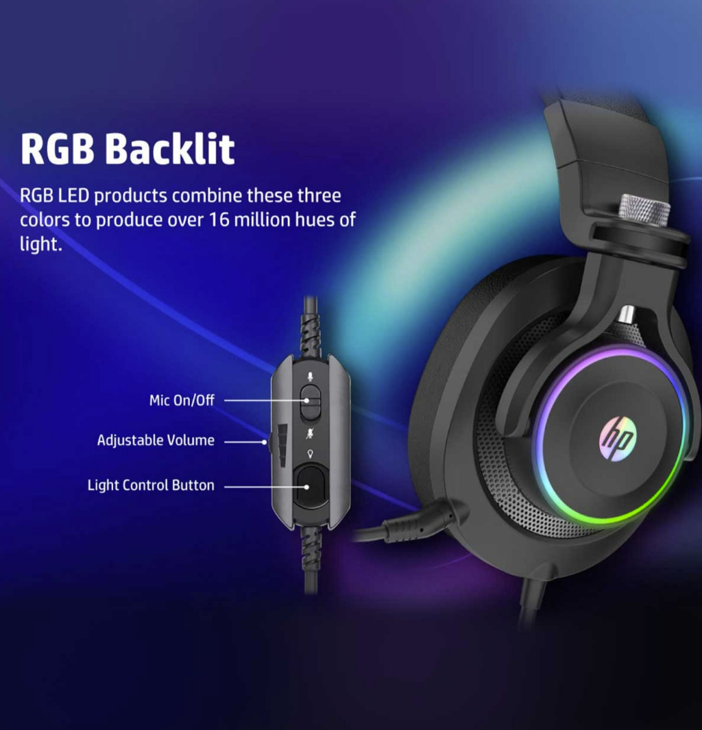 HP H500 RGB Gaming Headset Built in Microphone Remote Control Volume ...