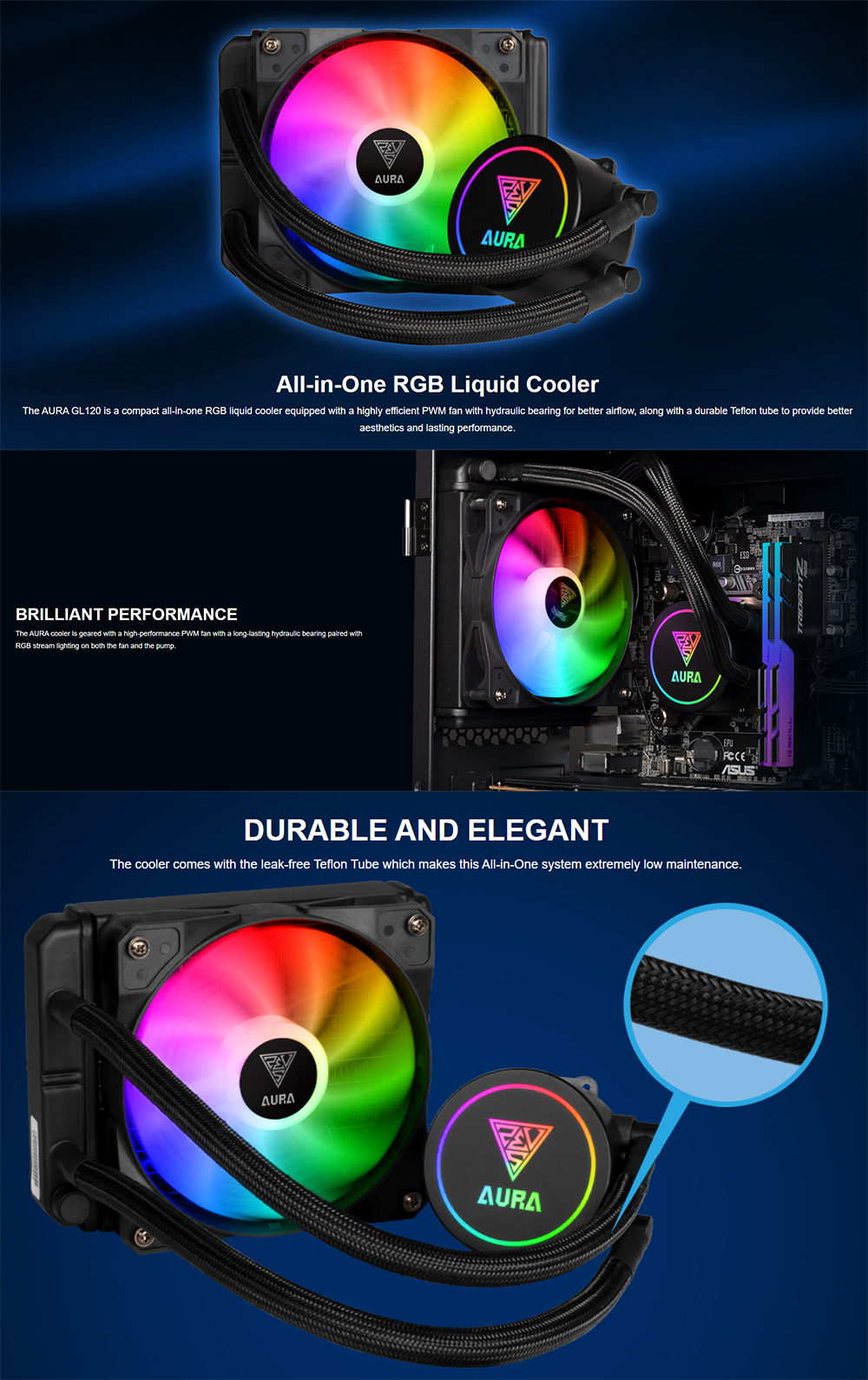 Gamdias AURA GL120 RGB AIO All-In-One RGB CPU Liquid Cooler 120mm Fan ...
