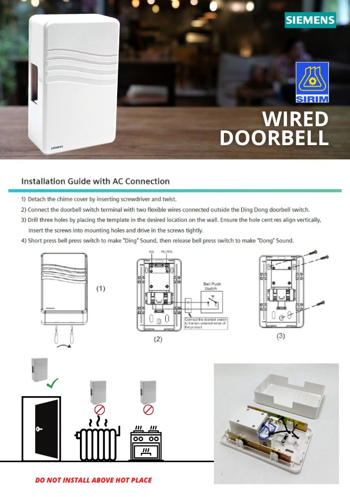 Siemens DELTA® Relfa Door Chime Mechanical Striking Ding Dong Door Bell ...