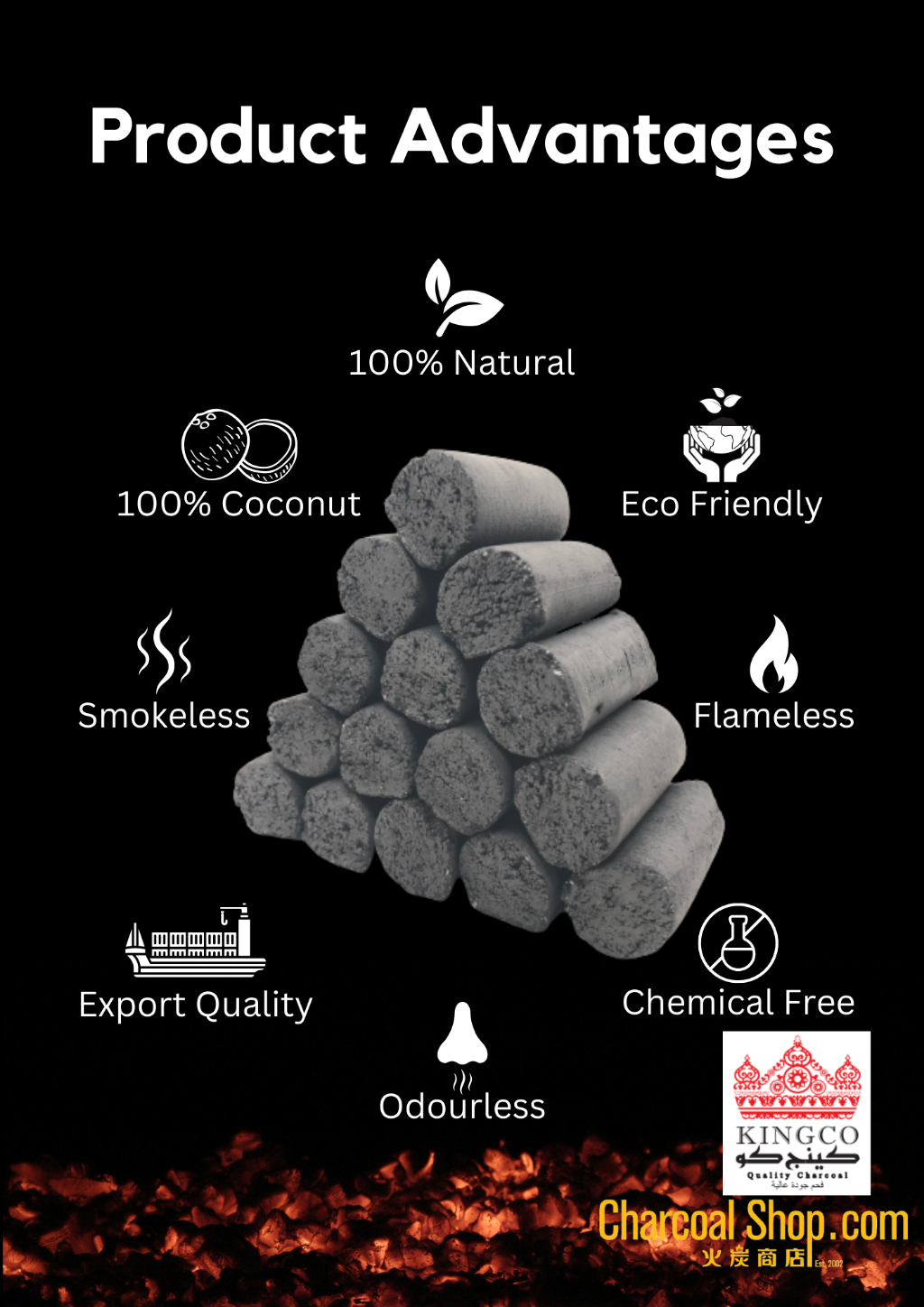 CHARCOAL BBQ ARANG KAYU 火炭 (Kingco Finger Premium Coconut Charcoal 50x20mm - 1kg) | Shopee Malaysia